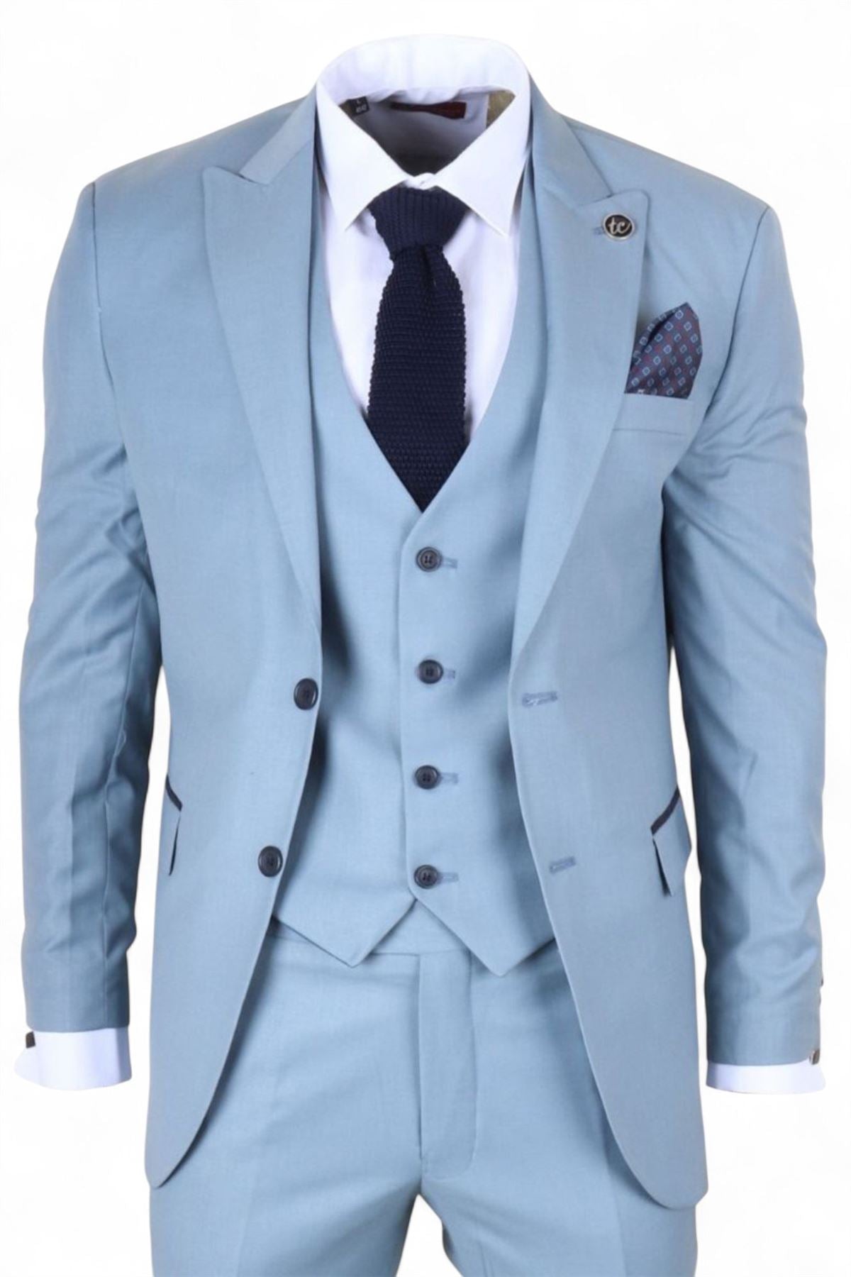 Men's 3 Piece Plain Blue Work Formal Suit – Infinity Leather