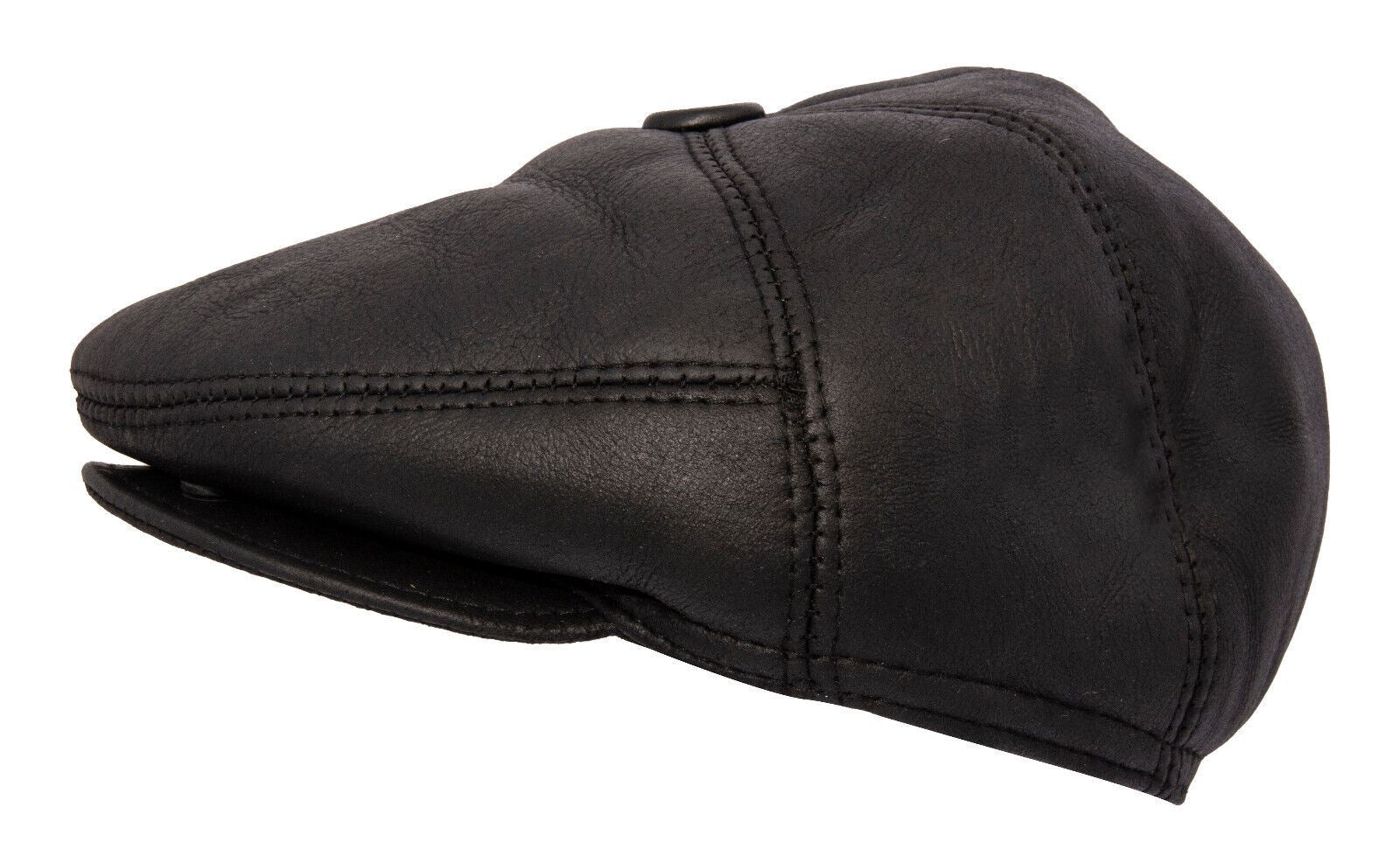 Mens Sheepskin Black Flat Cap Hat – Infinity Leather